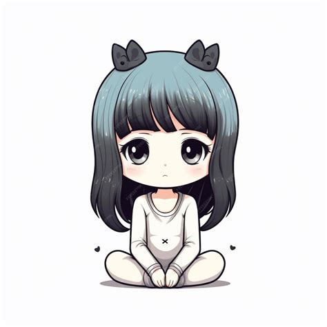 Premium Photo Cartoon Girl Sitting On The Ground With A Cat Ears On Her Head Generative Ai