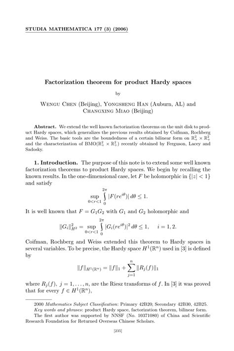 Pdf Factorization Theorem For Product Hardy Spaces