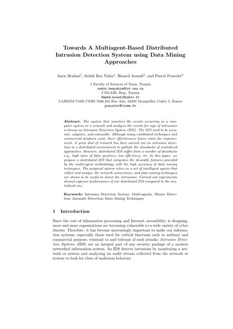 Pdf Towards A Multiagent Based Distributed Intrusion Detection System