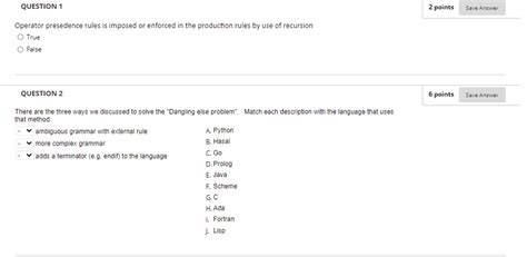 Solved Question 1 2 Points Save Answer Operator Presedence