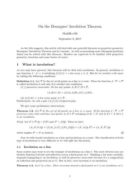 Desargues Involution Theorem Download Free Pdf Projective Geometry