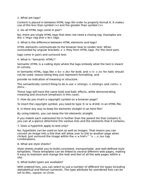 Web Technology Viva Questions Pdf Html Element Html