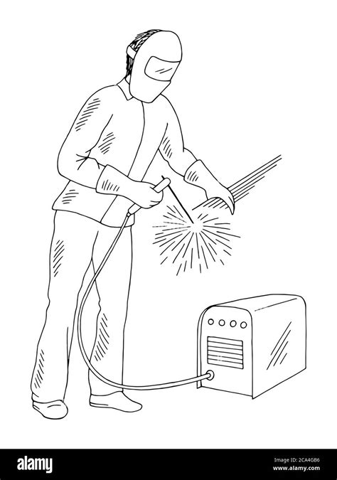 Welder Man Graphic Black White Isolated Sketch Illustration Vector