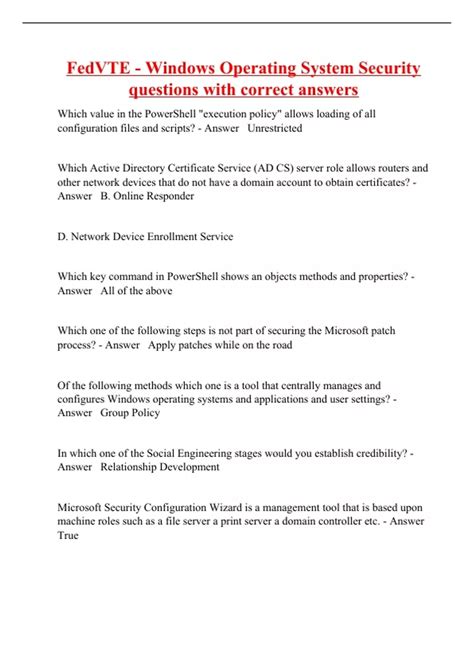 FedVTE Windows Operating System Security Questions With Correct Answers Fedvte Linux System