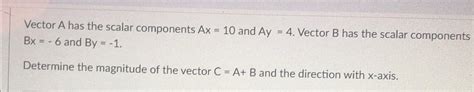 Solved Vector A Has The Scalar Components Ax And Ay Chegg