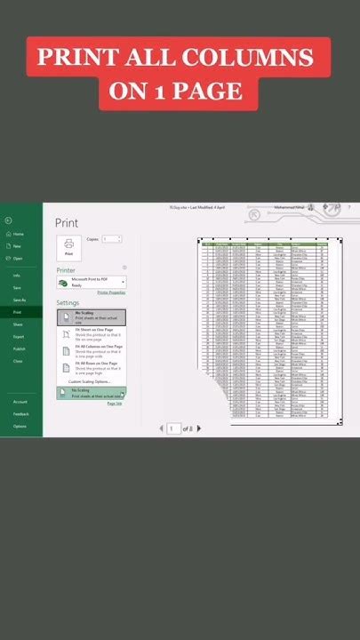 How To Print All Columns On One Page In Excel Excel Microsoftexcel Microsoft Xlguy Fyp