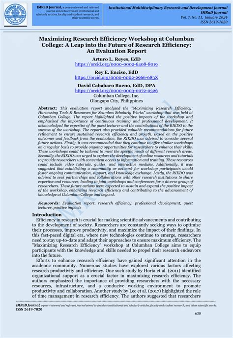 Pdf Maximizing Research Efficiency Workshop At Columban College A Leap Into The Future Of
