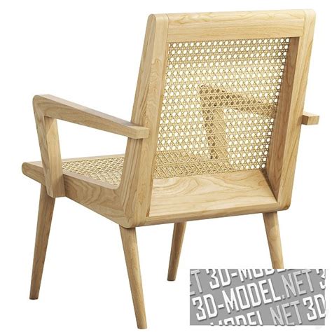 3D модель – Деревянное кресло с ротангом Cane Mid Century