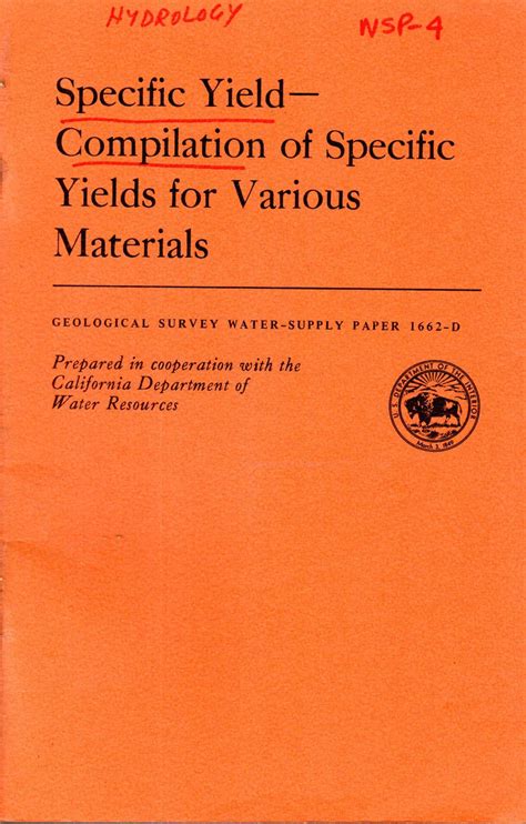 Specific Yield Compilation Of Specific Yields For Various Materials