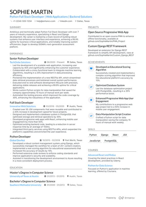 5 Python Full Stack Developer Resume Examples Guide For 2024
