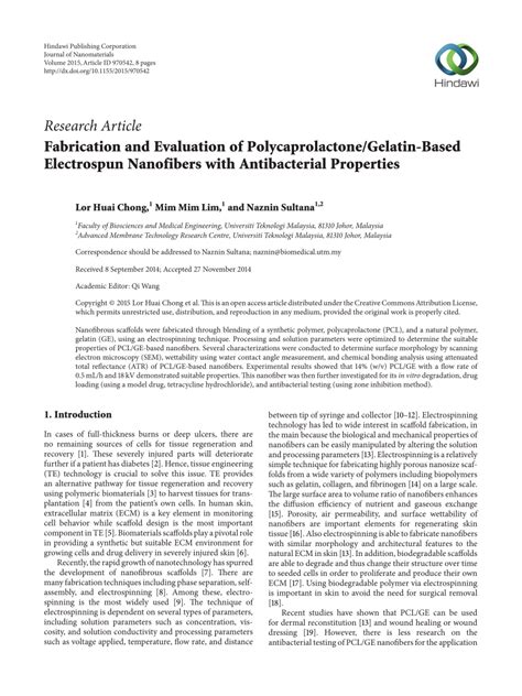 Pdf Fabrication And Evaluation Of Polycaprolactonegelatin Based Electrospun Nanofibers With