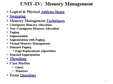 Unitiv Memory Management Logical Physical Address Space Swapping