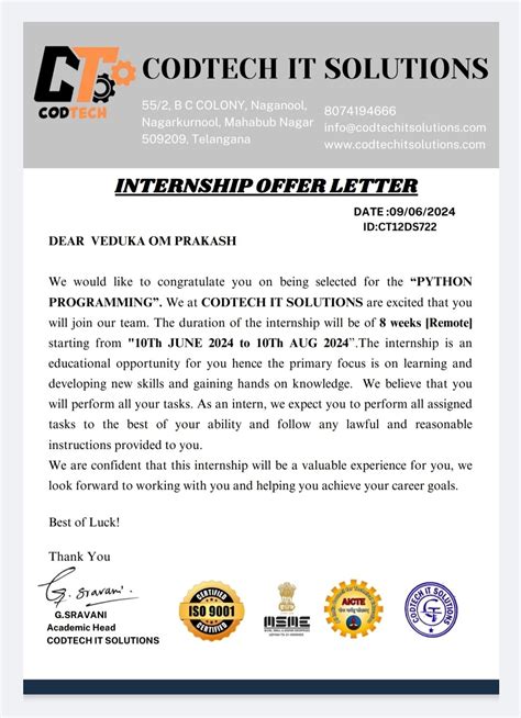 Veduka Om Prakash On Linkedin Python Internship Codtechitsolutions