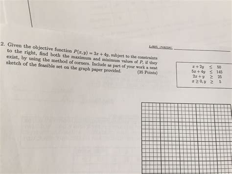 Solved Given The Objective Function P X Y 3x 4y