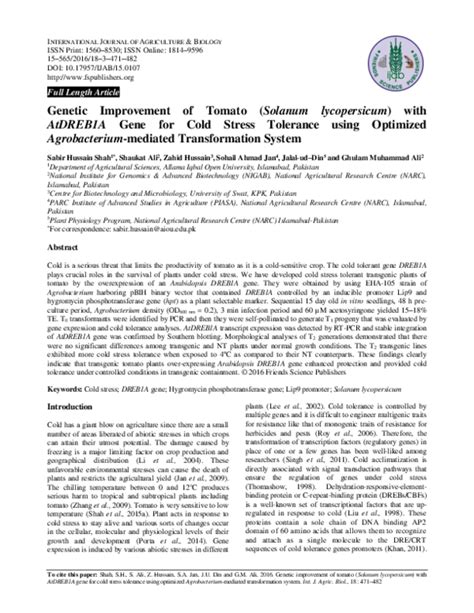 Pdf Genetic Improvement Of Tomato Solanum Lycopersicum With