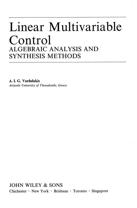 Pdf Linear Multivariable Control Algebraic Analysis And Synthesis