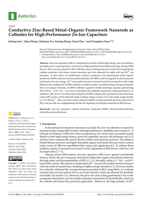 Pdf Conductive Zinc Based Metalorganic Framework Nanorods As