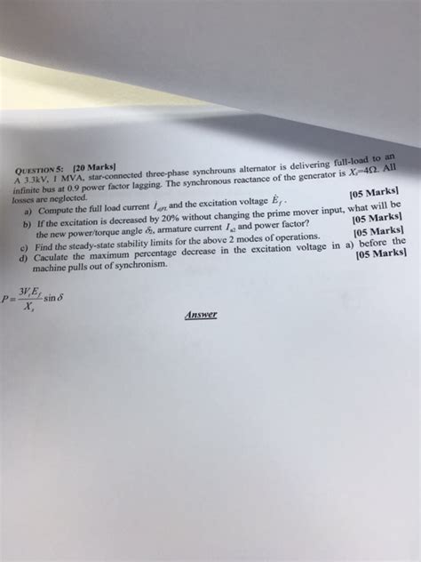 Solved A 3 3 KV 1 MVA Star Connected Three Phase Chegg Com