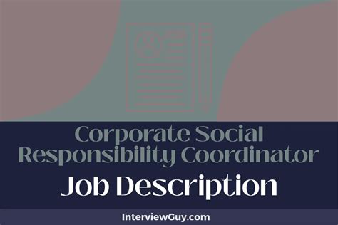 Corporate Social Responsibility Coordinator Job Description [updated For 2025]