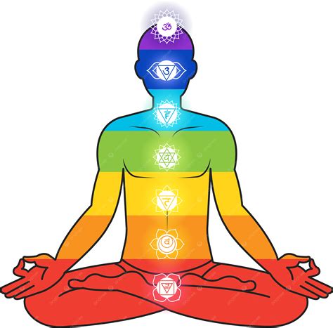 Chakras Méditant Lhomme Assis Yoga Méditation Avec Sept Chakras