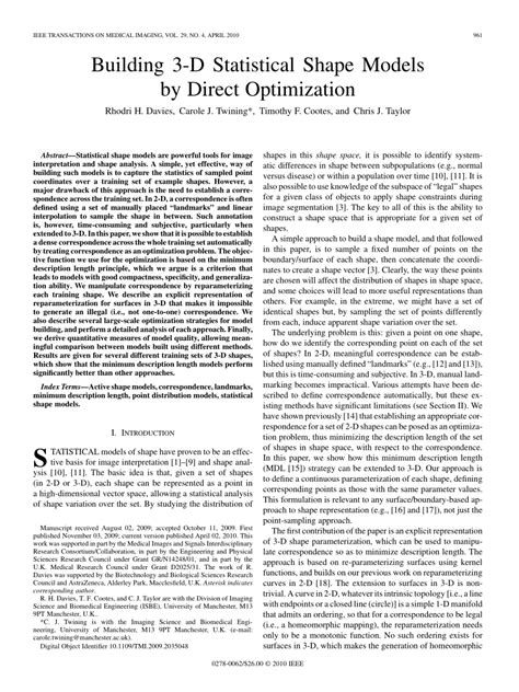 pdf building 3 d statistical shape models by direct optimization