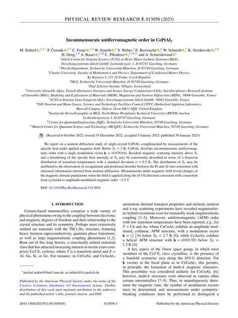 Pdf Incommensurate Antiferromagnetic Order In Ceptal 3
