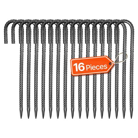 Vevor 305 Mm Heavy Duty Rebar Stakes 16 Pack Galvanized J Hook Ground