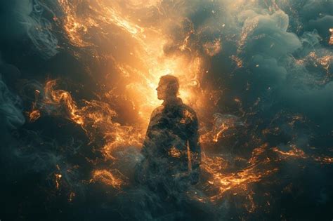 Man Against Fiery Sky Premium Ai Generated Image