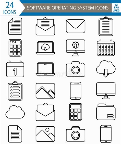 Software Operating System Outline Style Icons Style Illustrator Set