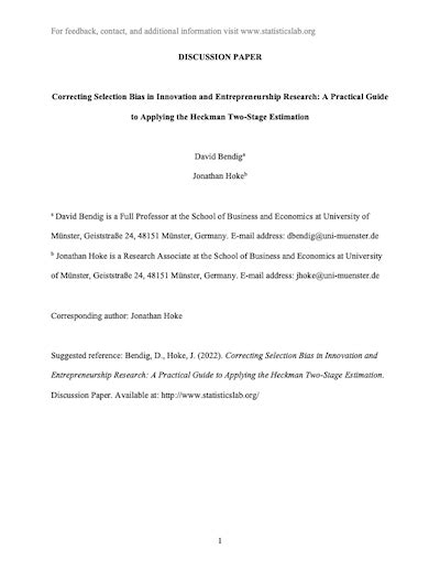 Heckman Two Stage Estimation Statistics Lab Münster