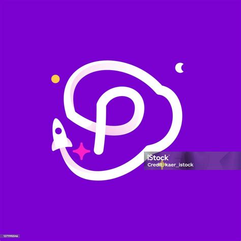 Template Logo Huruf P Dengan Planet Peluncuran Roket Dan Bintang