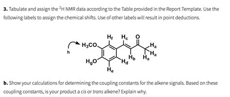 solved 3 tabulate and assign the 1h nmr data according to