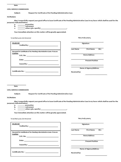 Certificate Of No Pending Admin Case Form Pdf Government Government Information