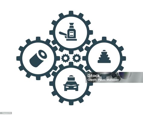 자동차 부품 배터리 변속기 전기 장비 엔진 및 기타 특수 장비가 있는 벡터 이미지 아이콘 및 로고 자동차 서비스 자동 부품 저장소 공급망에 대한 스톡 벡터 아트 및 기타