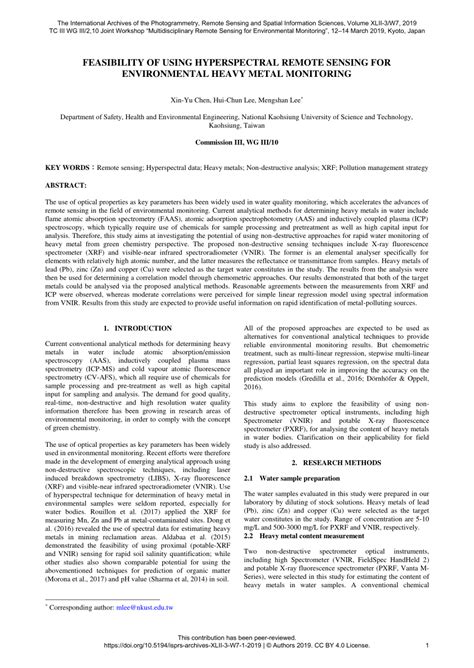 PDF FEASIBILITY OF USING HYPERSPECTRAL REMOTE SENSING FOR ENVIRONMENTAL HEAVY METAL MONITORING