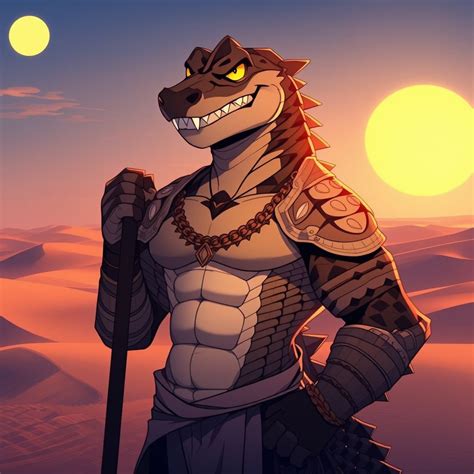 A Muscular Anthropomorphic Crocodile Jaffa Standing Furry Ai
