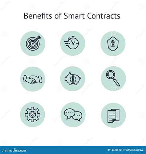 Benefits Of Smart Contract Icons Set Collection Of Line Art Elements