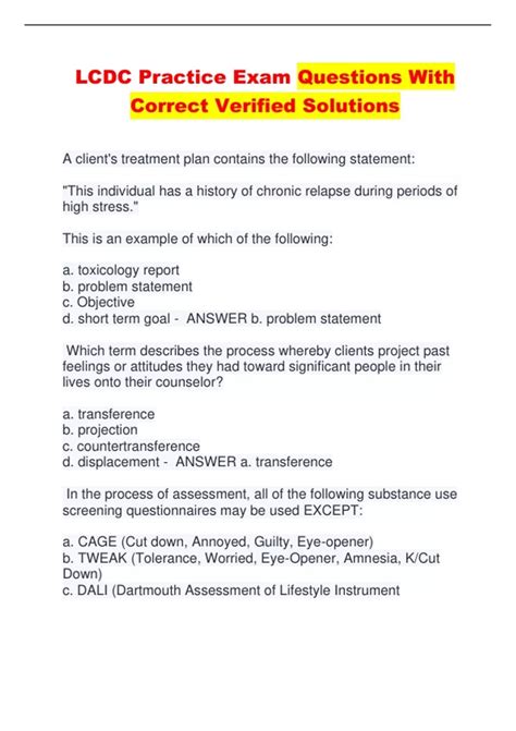 LCDC Practice Exam Questions With Correct Verified Solutions LCDC Stuvia US