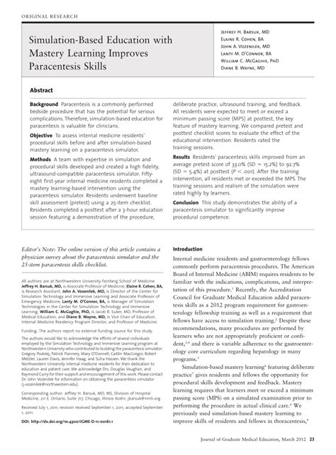 Pdf Simulation Based Education With Mastery Learning Improves