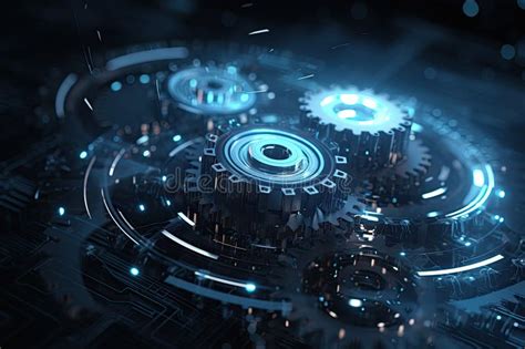 Digital Gear Wheels On Circuit Board High Technology Engineering Generative Ai Stock