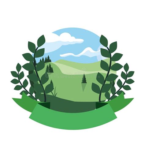 Landscape Mountain Trees Forest Nature Foliage Emblem Stock Illustration Illustration Of
