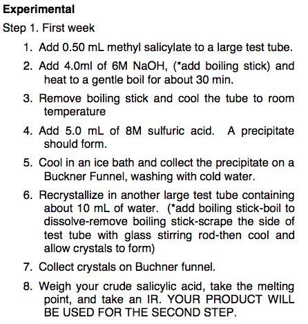 Solved In Lab Synthesis Of Aspirin Was Performed Step 1 Chegg Com