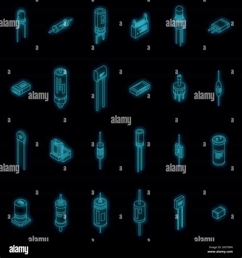 Capacitor Icons Set Isometric Set Of Capacitor Vector Icons Neon Color