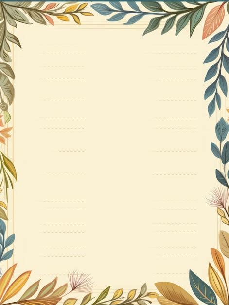 Beige Background With Leaf Border And Lines For Notes Premium Ai