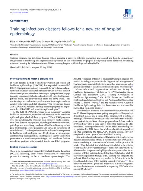 Pdf Training Infectious Diseases Fellows For A New Era Of Hospital