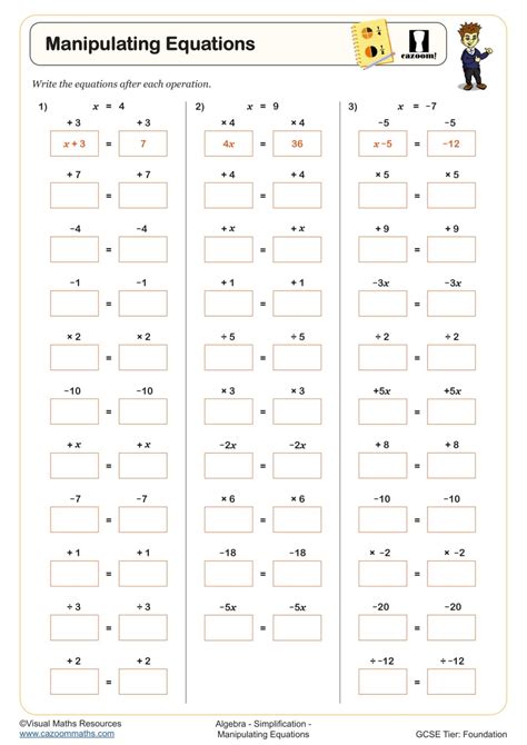 Manipulating Equations Worksheet Fun And Engaging Year 7 And Year 8