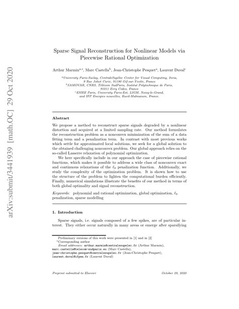 Pdf Sparse Signal Reconstruction For Nonlinear Models Via Piecewise