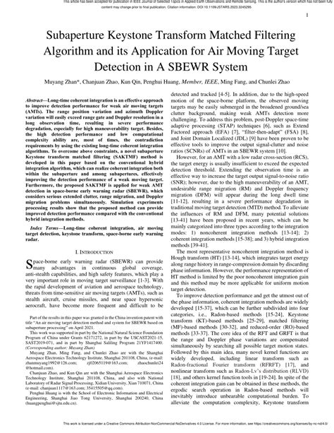 Pdf Subaperture Keystone Transform Matched Filtering Algorithm And