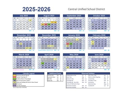 Central Unified School District Fresno 25 26 Calendar Educounty