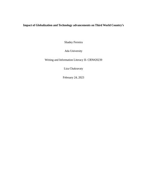 Impact Of Globalization And Technology Advancements On Third World Country Pdf Globalization